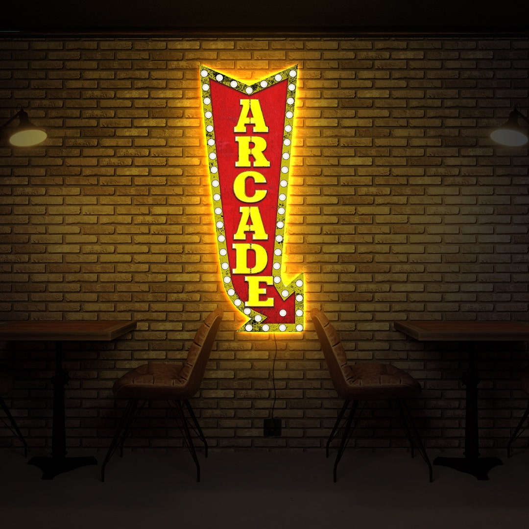 Arcade Vintage Neon Sign, Arcade Game Room Wall Art, Arcade Light Sign ...