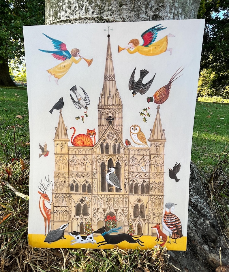 Salisbury Cathedral Advent Calendar | Lithograph | Folk Art | British ...