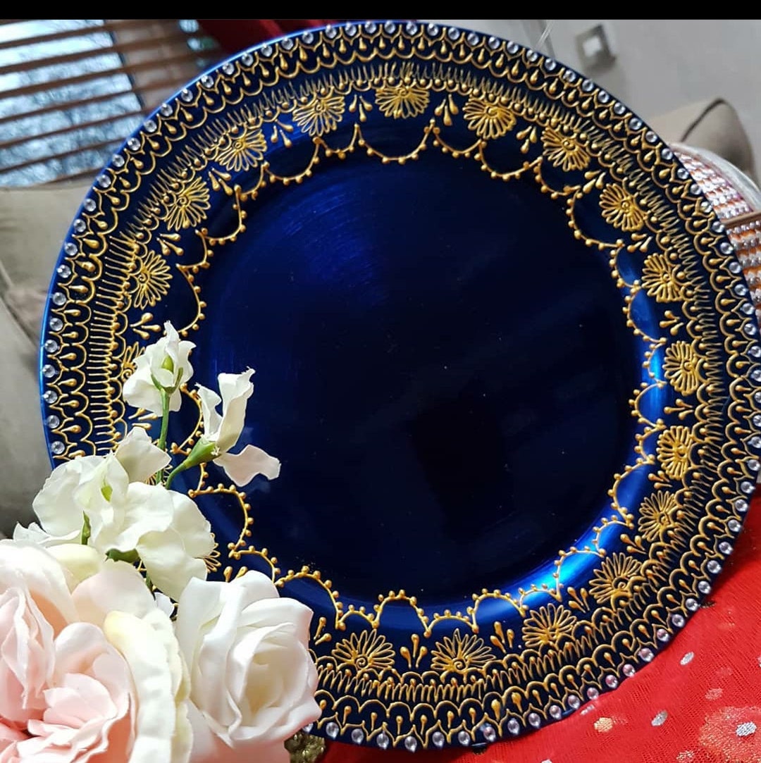 Handmade Henna Charger Plate in Blue Christmas Plate Wedding Favour ...