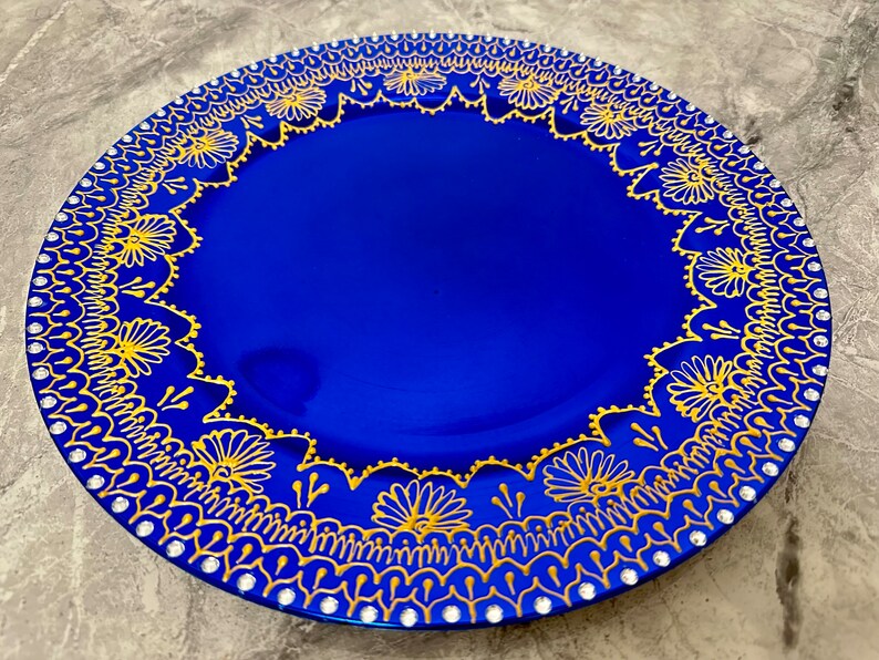Handmade Henna Charger Plate in Blue Christmas Plate Wedding Favour ...