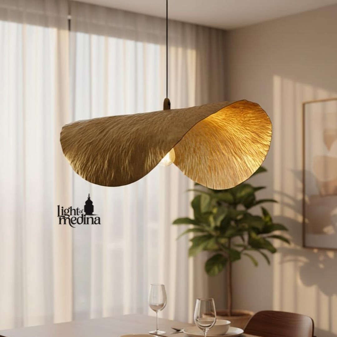 Gold Lotus Leaf Ceiling Lamp – Handmade Moroccan Pendant Light, Modern ...