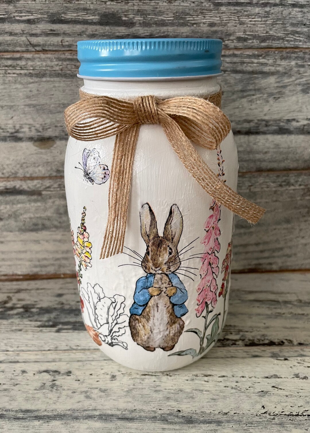 Peter Rabbit Mason Jar, Bunny Mason Jar, Nursery Decor Peter Rabbit ...