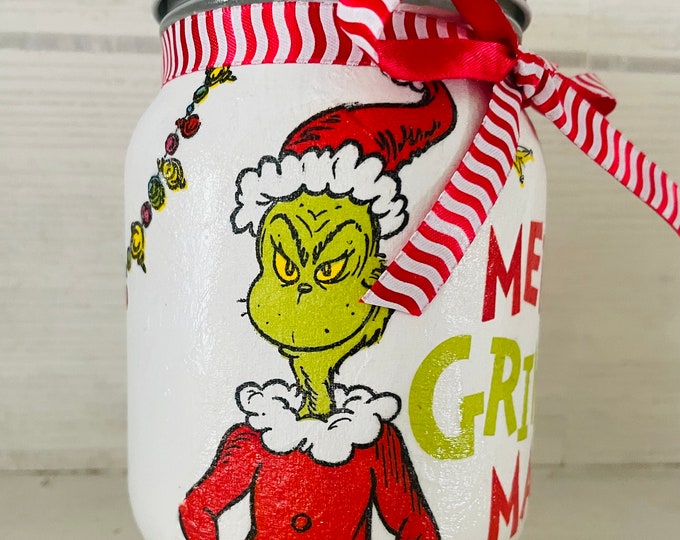 Grinch, Grinch Christmas Mason Jar, Grinchmas, Grinch Decor - Etsy