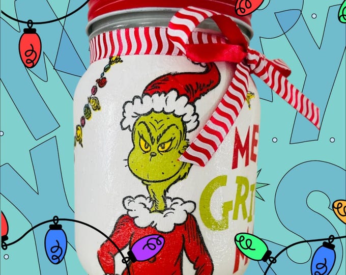 Grinch, Grinch Christmas Mason Jar, Grinchmas, Grinch Decor - Etsy
