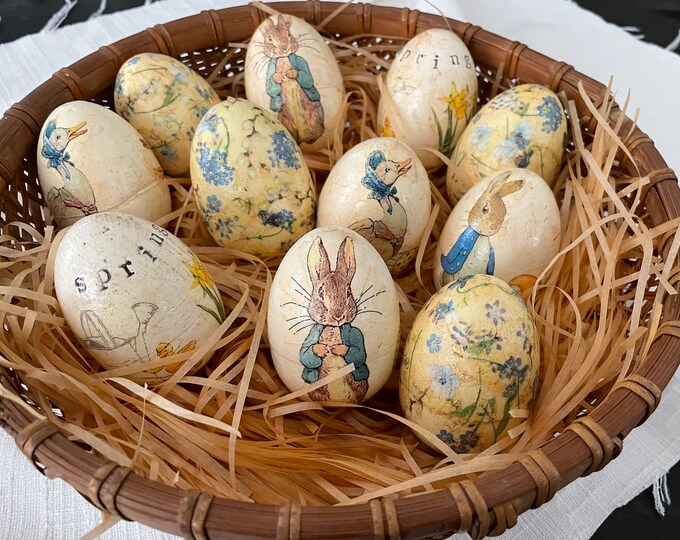 Primitive Easter Eggs, Beatrix Potter, Peter Rabbit Eggs, Vintage Style ...
