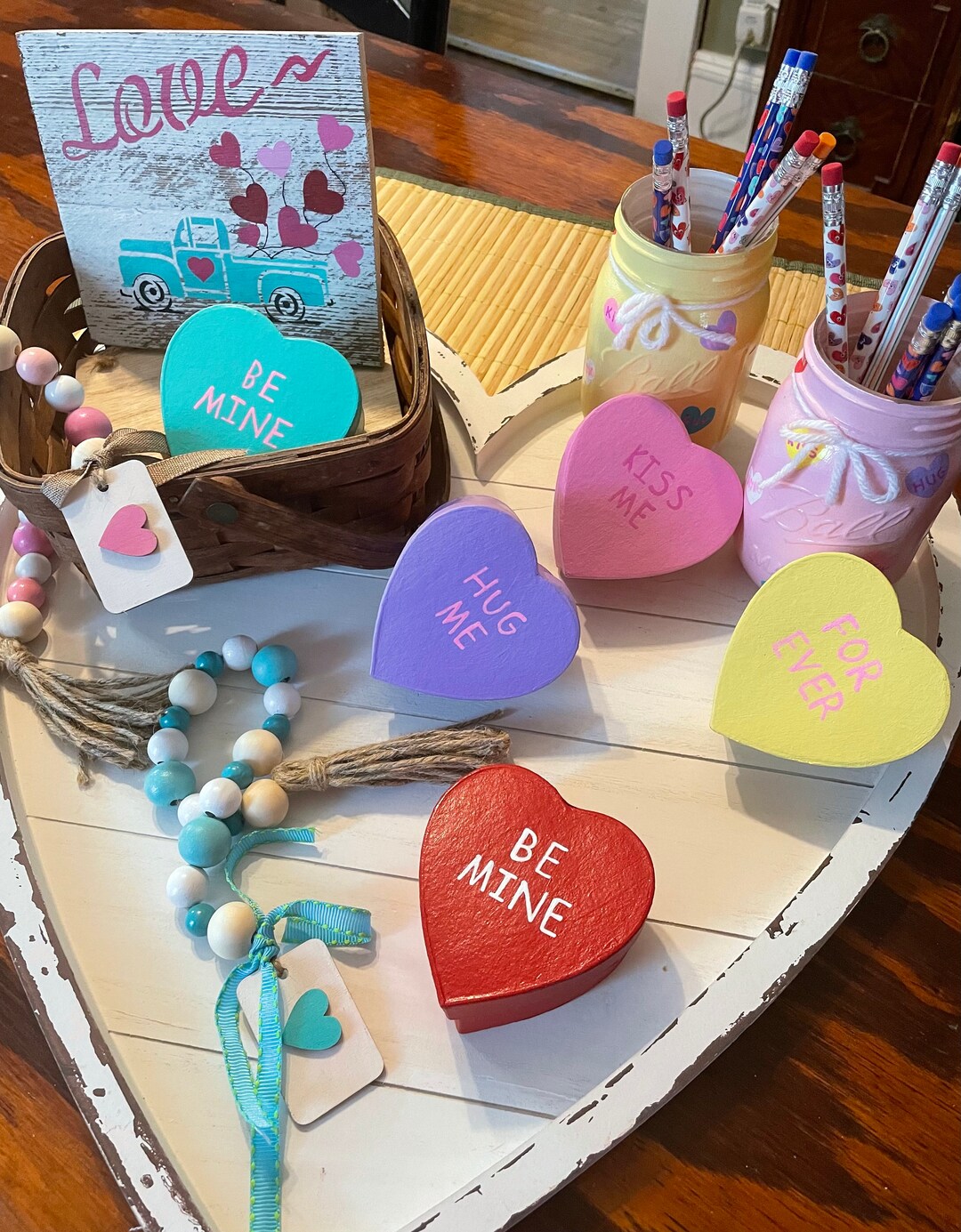 Conversation Hearts, Valentine Decor Tiered Tray, Valentines Day, Heart ...