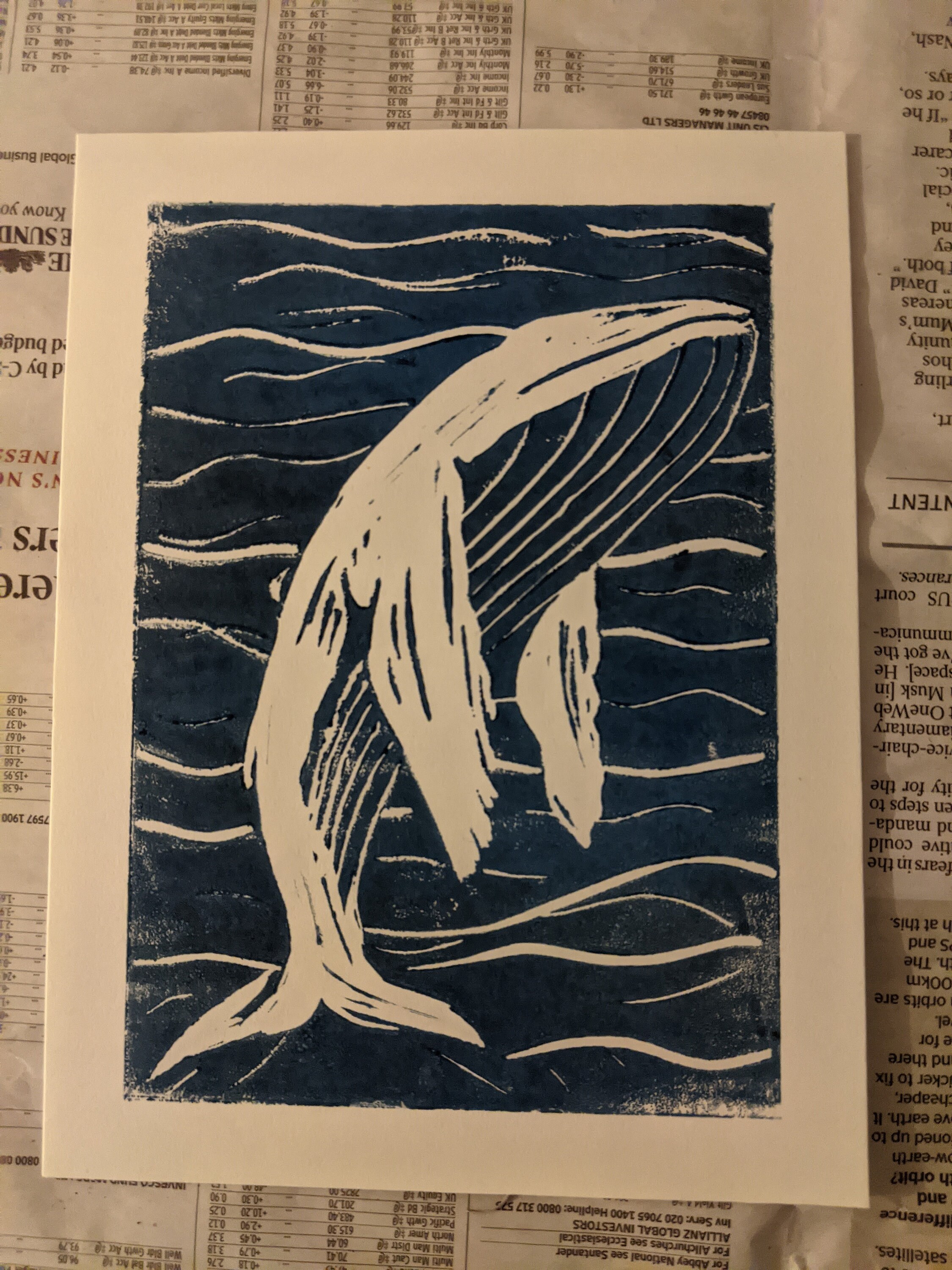 Humpback Whale Lino Print Deep Blue | Etsy