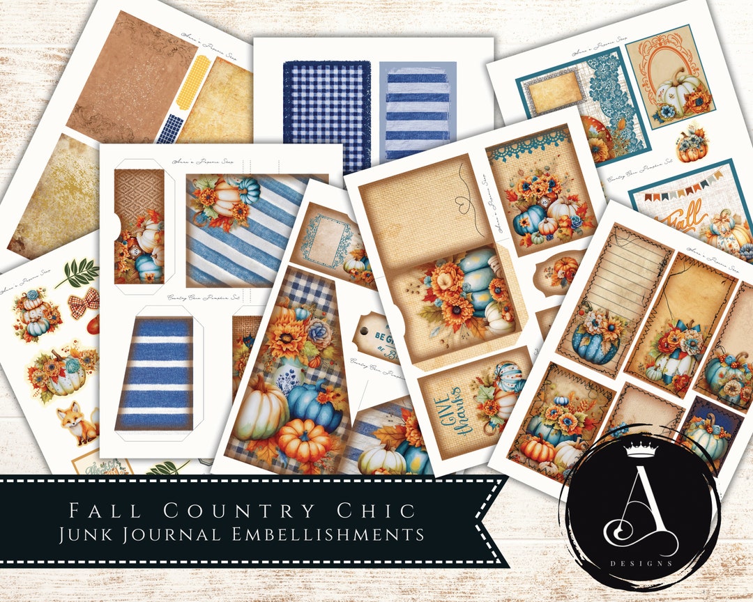 Fall Junk Journal Printables, Fall Embellishments, Orange and Blue ...