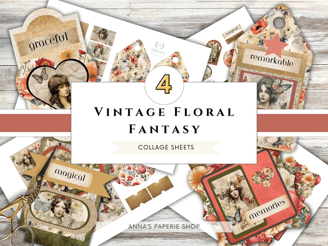 Printable Collage Sheets, Vintage Collage Paper, Digital Download, Tags ...