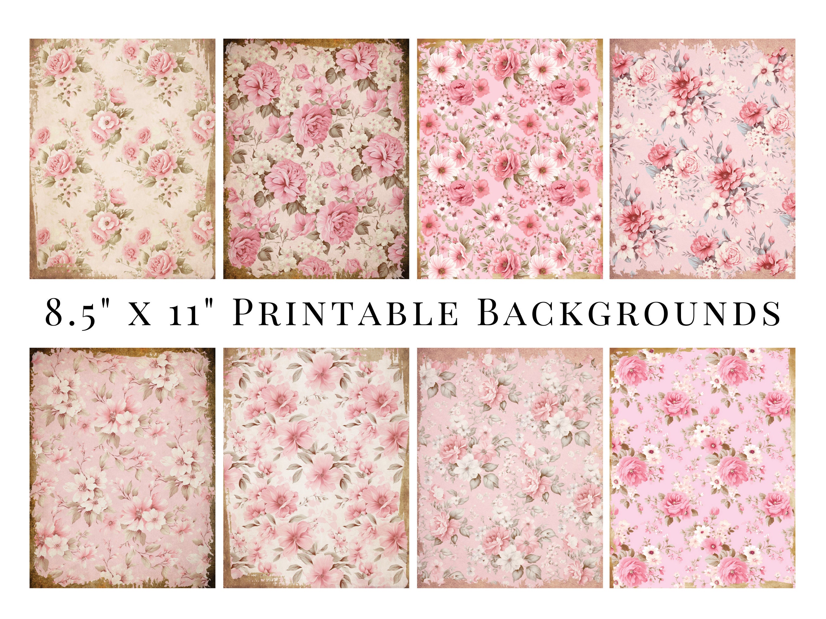 Pink Printable Papers, Junk Journal Pages, Pink Vintage Backgrounds ...