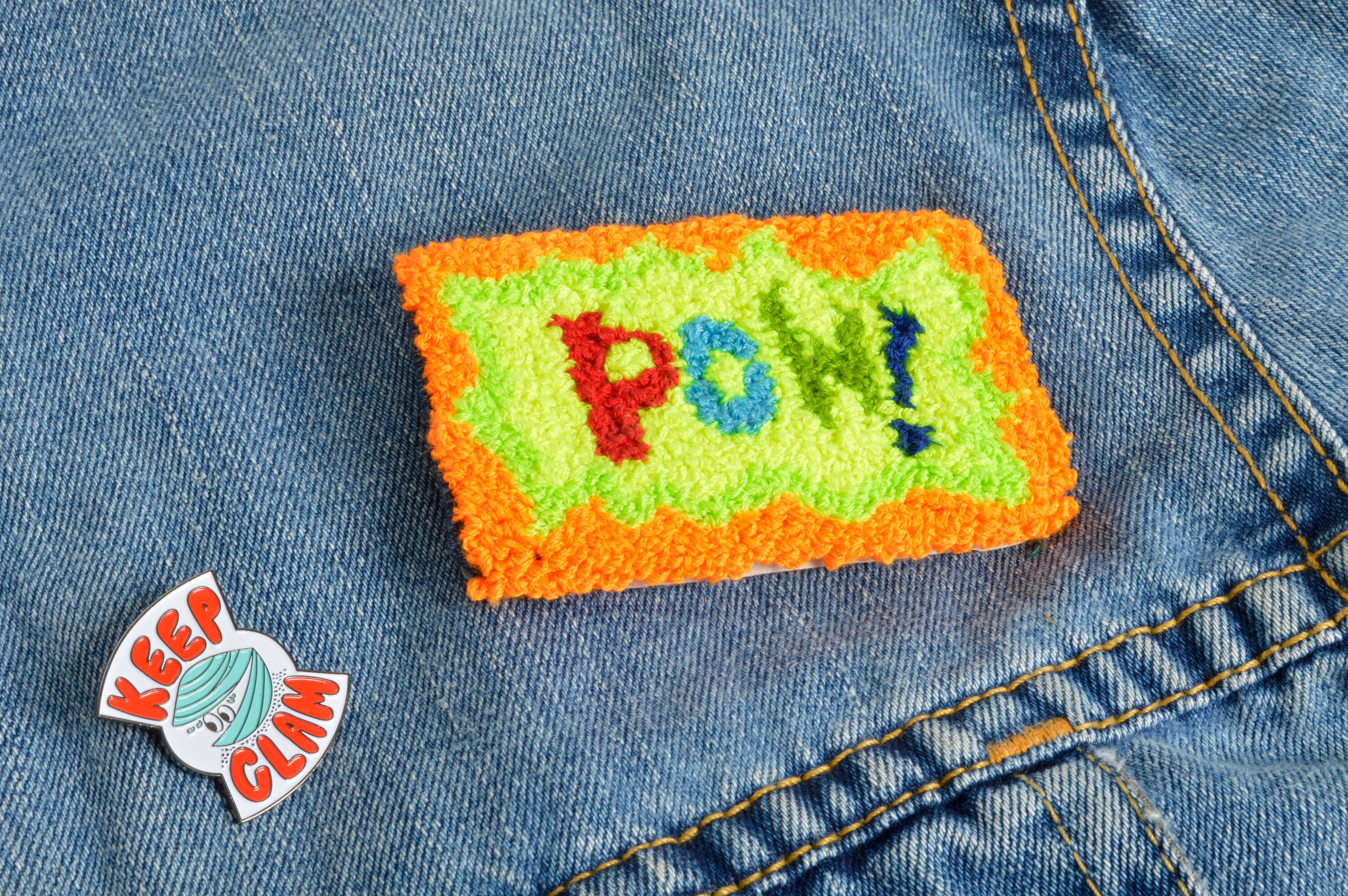 POW Sticker Patch Punch Needle Self Adhesive Back Sticky Embroidery ...