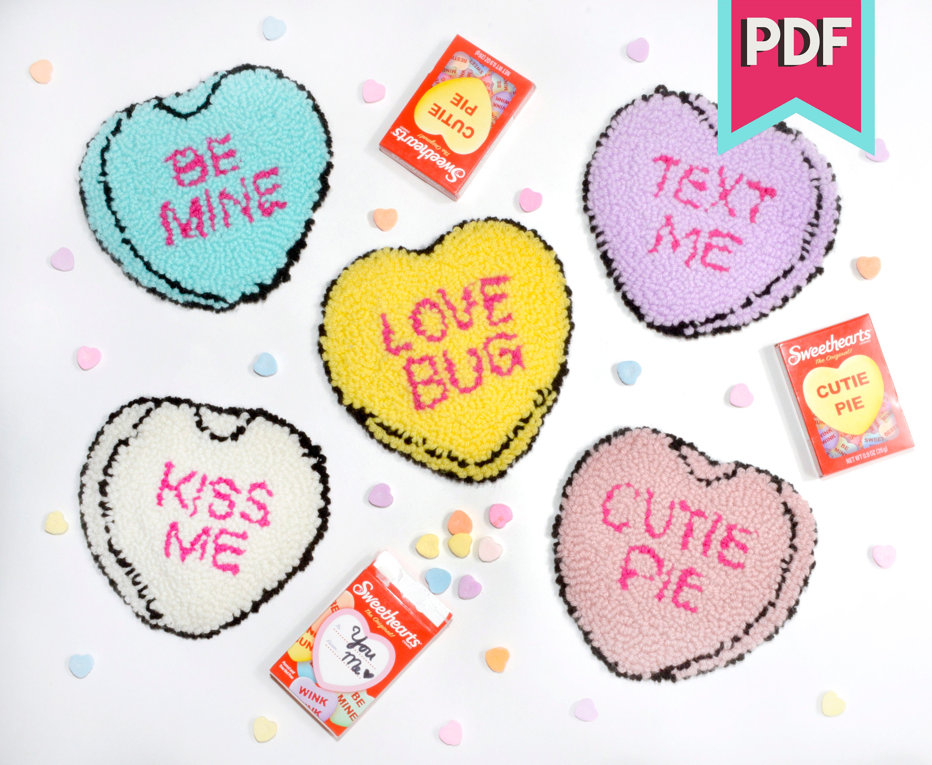 PDF Conversation Candy Heart Pattern Punch Needle Retro Valentine's Day ...