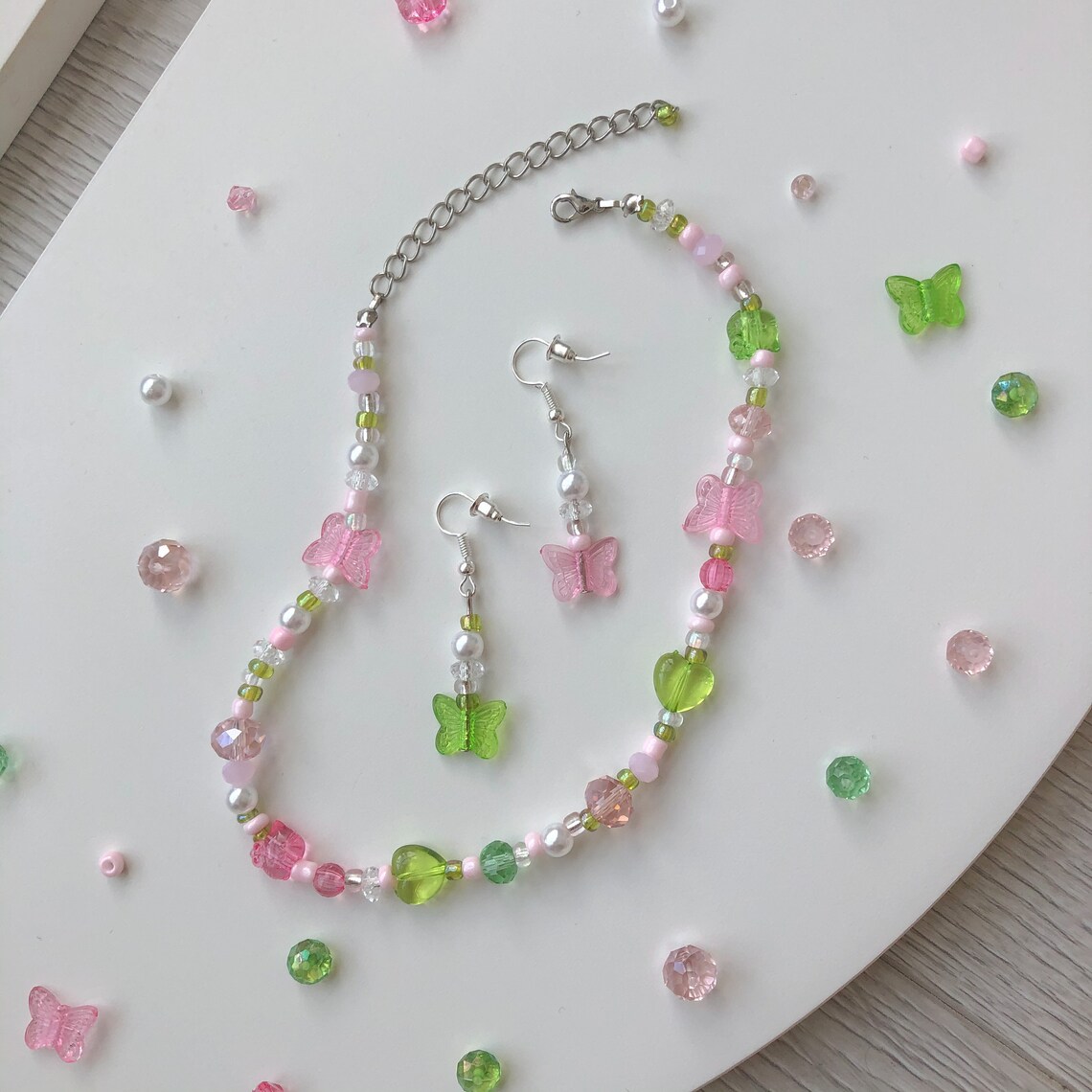 Beaded jewelry set Beaded necklace Earrings Hippie | Etsy