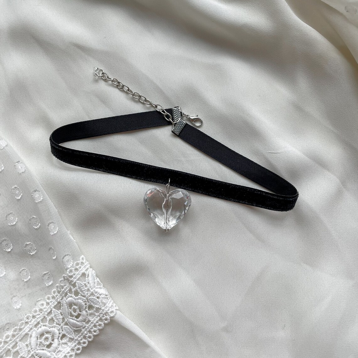 Black Velvet Choker Heart Pendant Y2k Necklace Gothic - Etsy