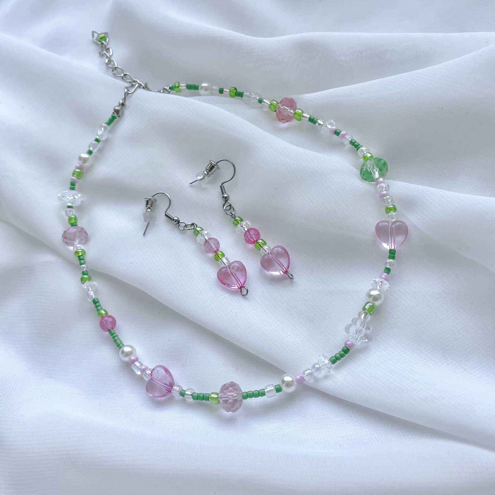 Beaded Jewelry Set, Beaded Necklace + Earrings, Hippie Necklace ...