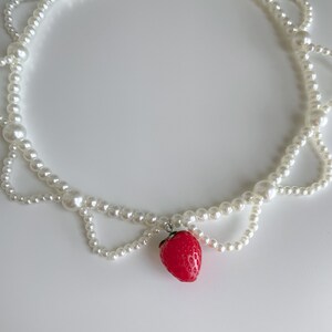 Pearl Strawberry Necklace, Cottagecore Aesthetic Choker, Strawberry ...