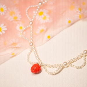 Pearl Strawberry Necklace, Cottagecore Aesthetic Choker, Strawberry ...