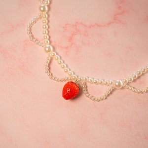 Pearl Strawberry Necklace, Cottagecore Aesthetic Choker, Strawberry ...