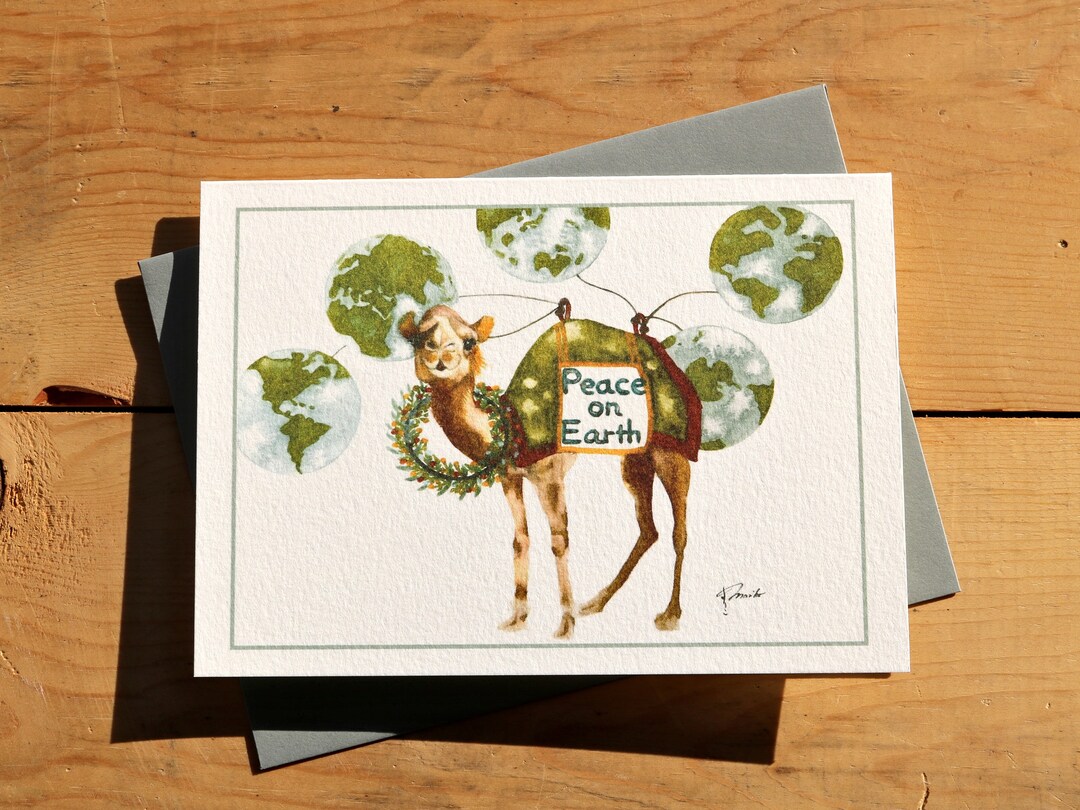 Camel Card Set - Peace on Earth - New Years & Holiday Card - Watercolor ...