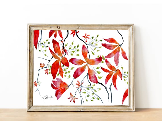 Watercolor Art Print Pretty Fall Leaves 8x10 Print 11x14 | Etsy