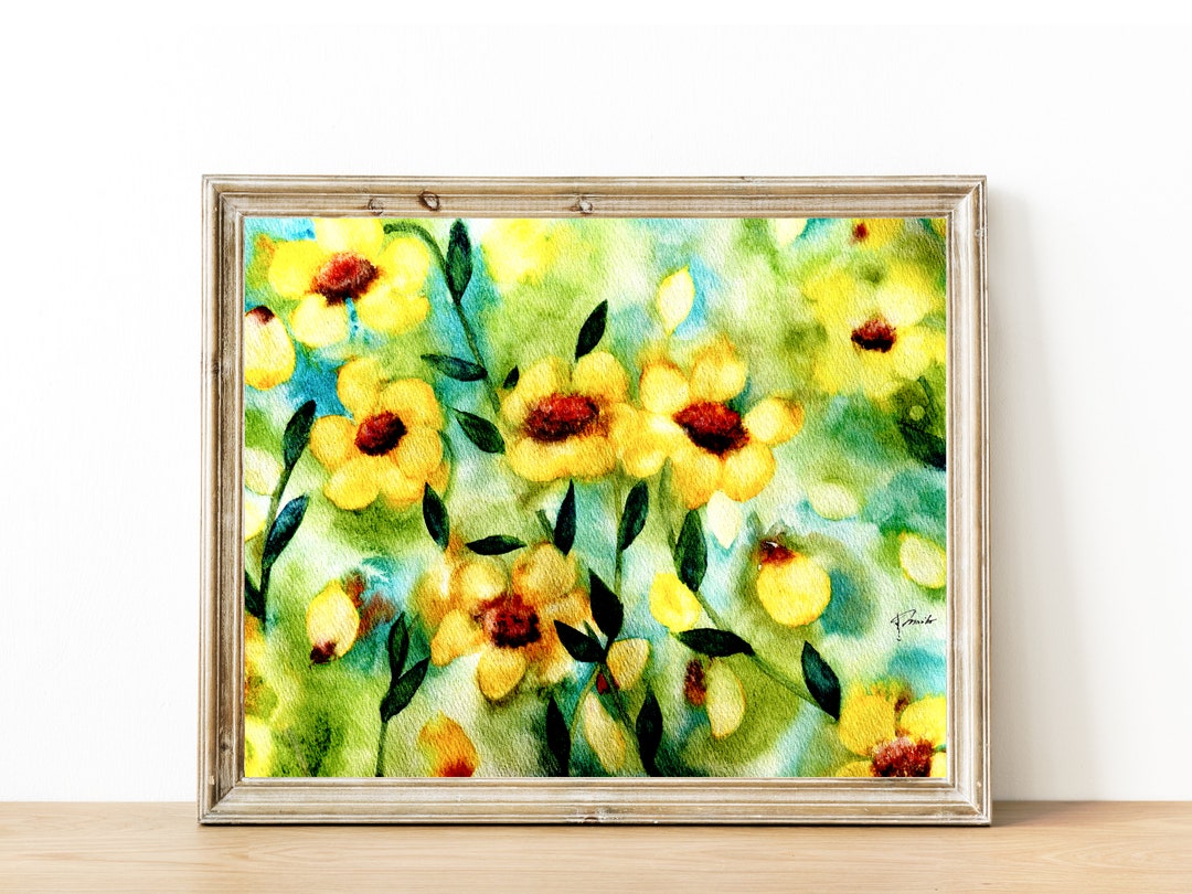 Yellow Flowers Print, Floral Cards, Watercolor Print, Beautiful Flowers ...