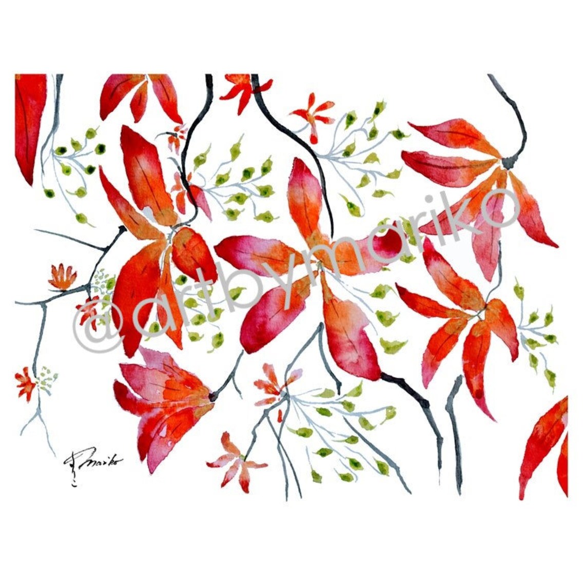 Watercolor Art Print - Pretty Fall Leaves - 8x10 Print, 11x14 Print - Etsy