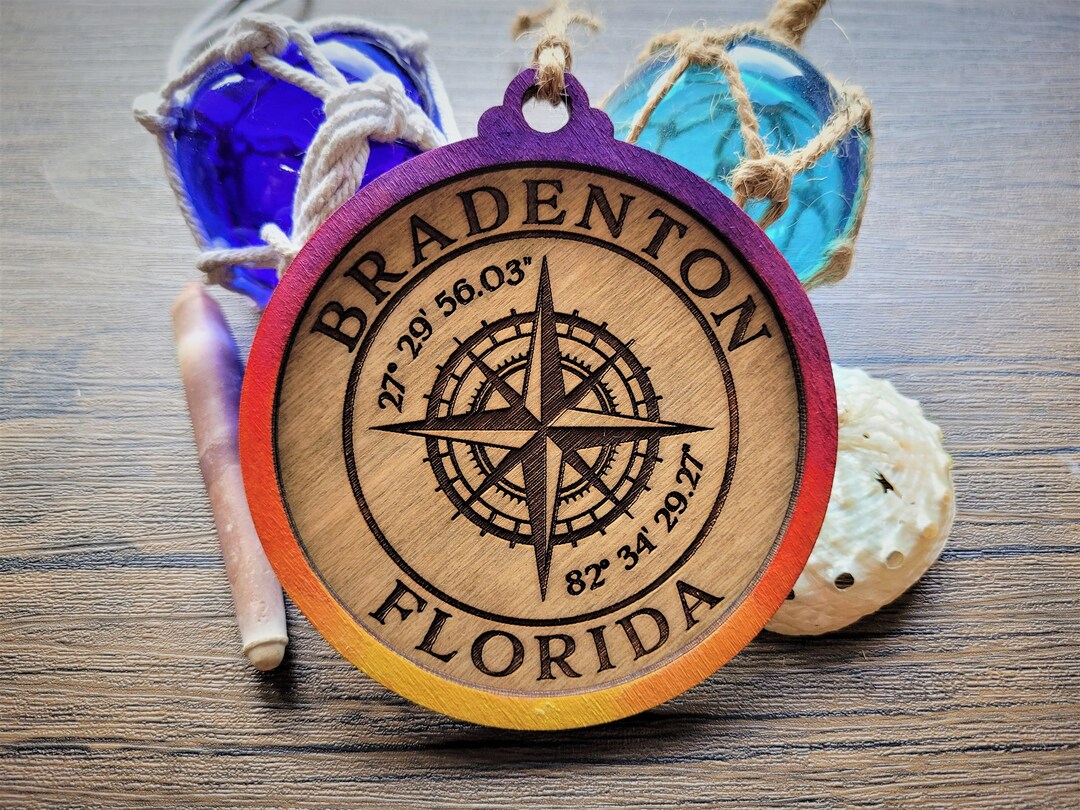 Compass Rose Personalized Christmas Ornament - Custom Nautical Location ...