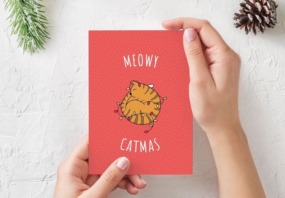 Meowy Catmas | Cat Christmas Card | Cute Funny Christmas Greeting Card ...