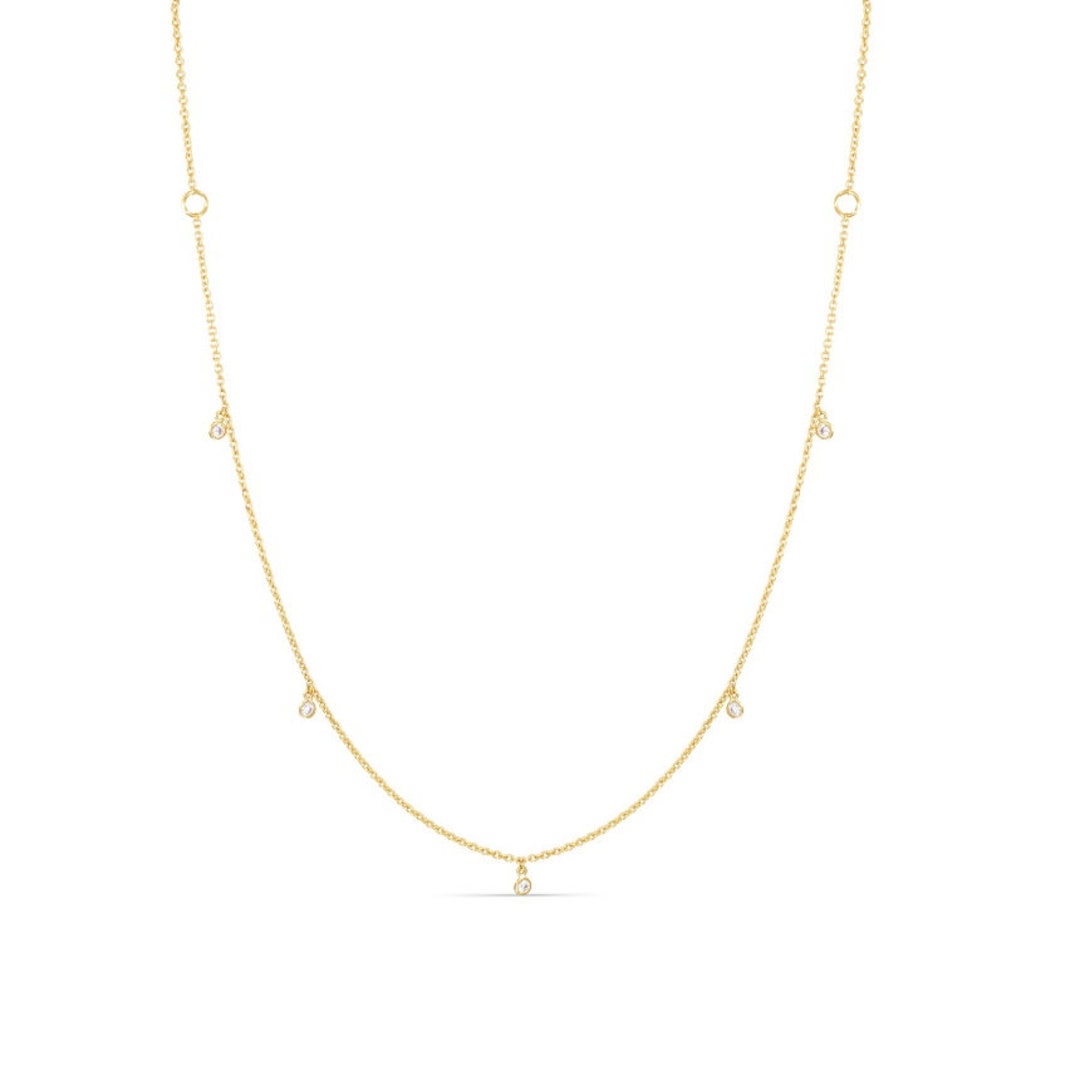 Diamond Station Necklace 14K Gold Floating Diamond Necklace - Etsy