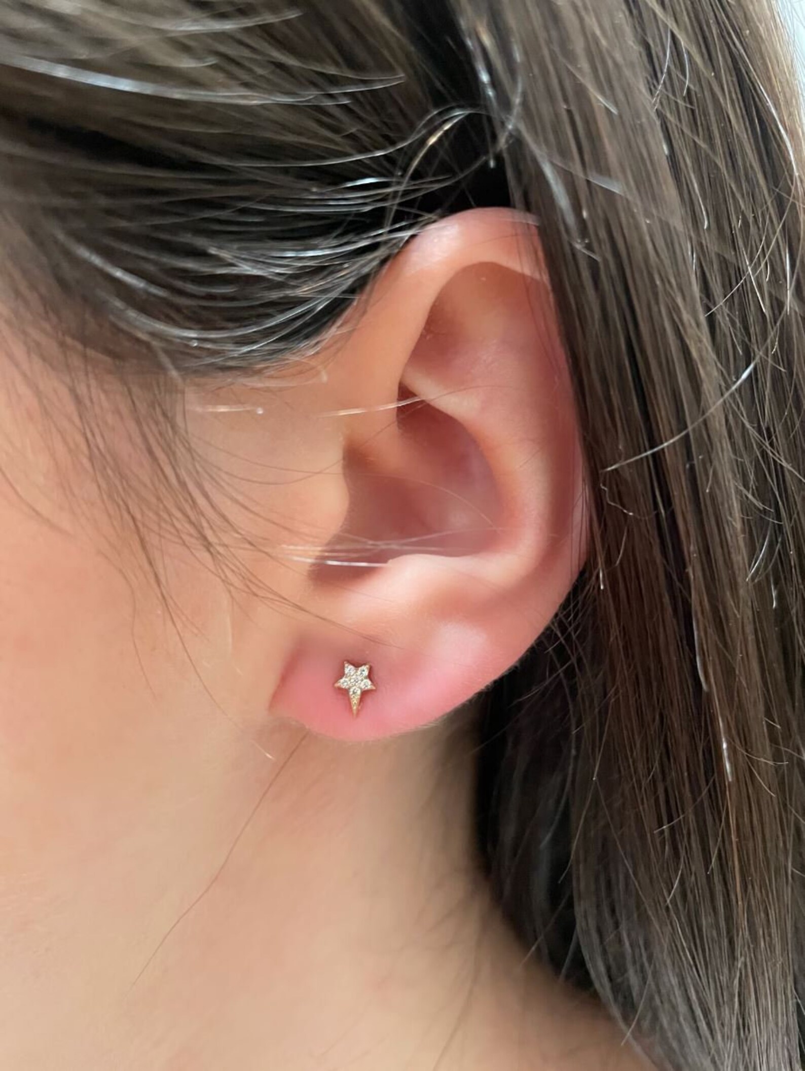 14K Gold Diamond Star Earrings - Etsy