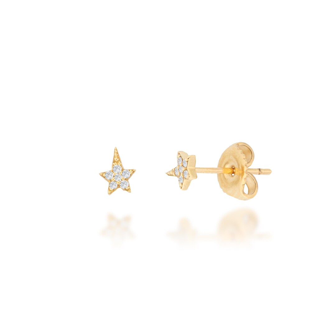 14K Gold Diamond Star Earrings - Etsy