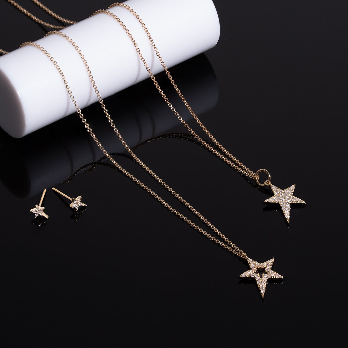 14K Gold Diamond Star Earrings - Etsy