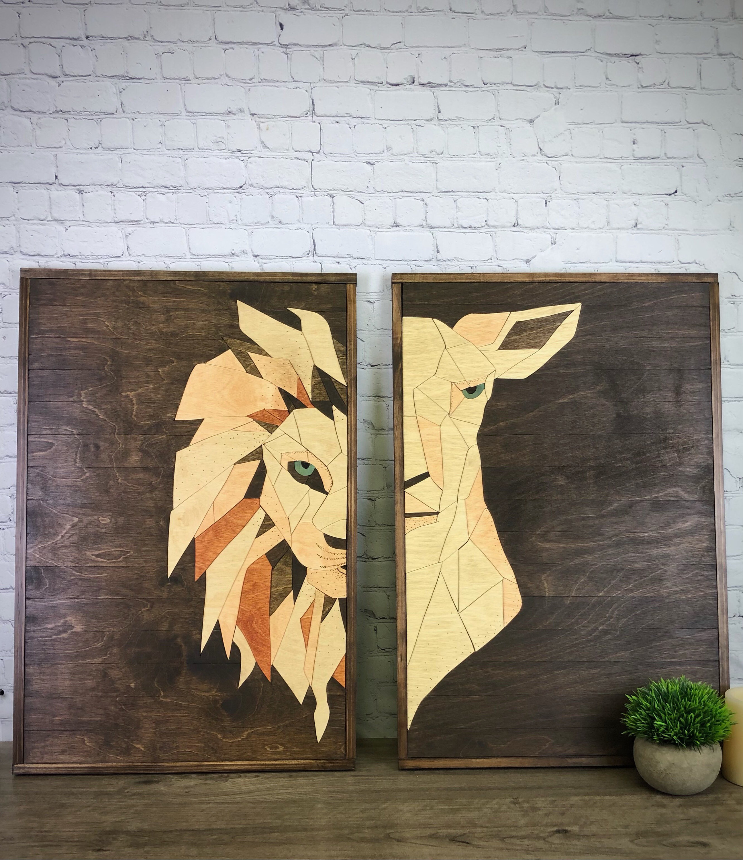 Lion and Lamb Wood Wall Art: Geometric Christian Decor Set - Etsy