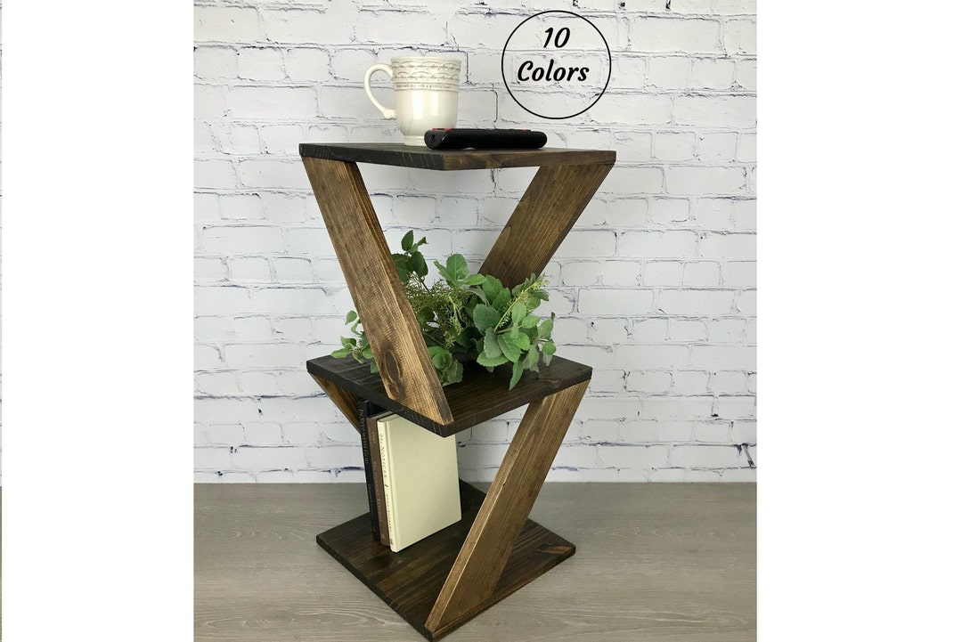 Triangle Wooden Side Table With Shelf: Modern Bedside Accent Table - Etsy