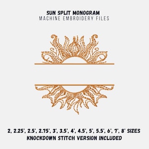 Celestial Sun Split Monogram Machine Embroidery Design, Sun Outline ...