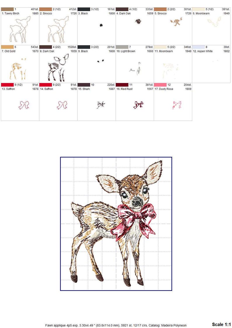 Christmas Fawn Embroidery Design: Retro Baby Deer Applique (download ...
