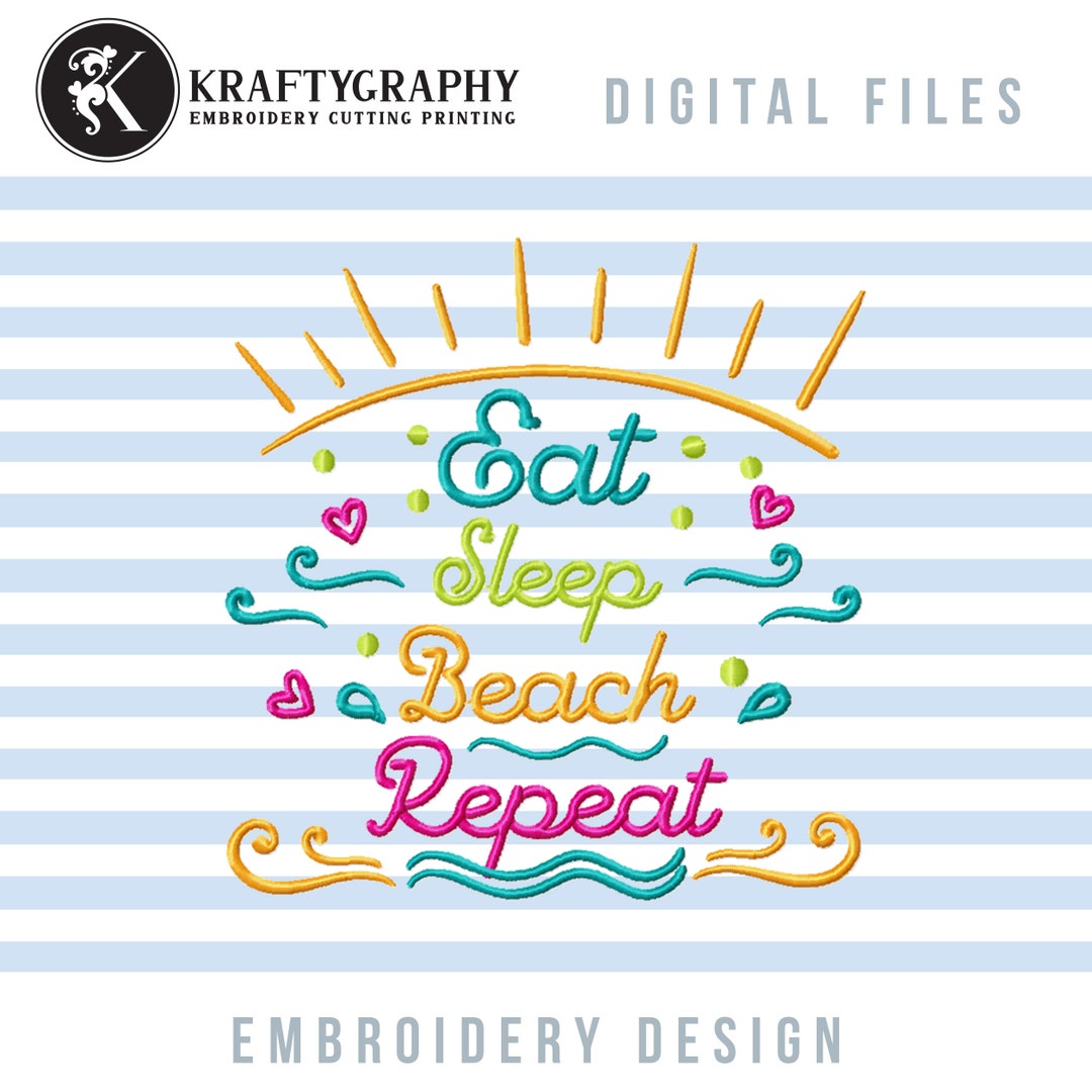 Beach Embroidery Designs, Sun Embroidery Pattern, Waves Embroidery ...