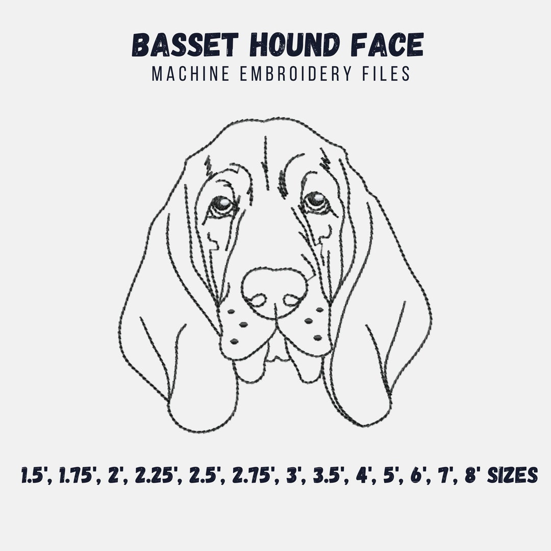 Basset Hound Face Machine Embroidery Design: Backstitch Run, Multiple ...