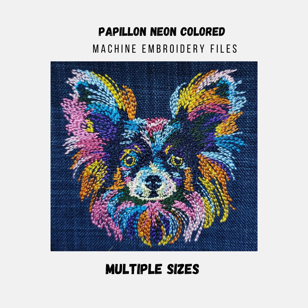 Colorful Papillon Dog Face Machine Embroidery Design: Bean Stitch ...