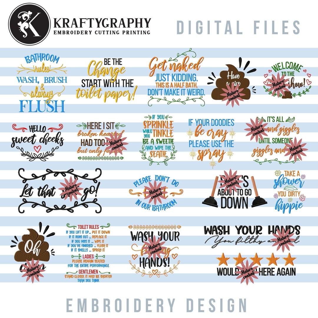 Funny and Rude Bathroom Machine Embroidery Designs Bundle, Adult Humor ...