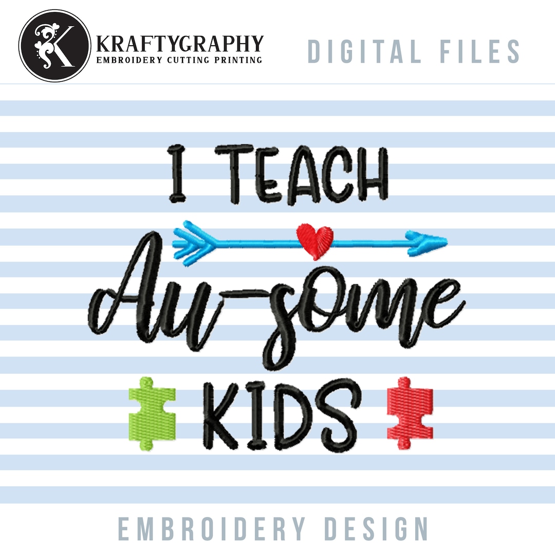 Autism Teacher Embroidery Design: Puzzle Heart Arrow (machine Files) - Etsy