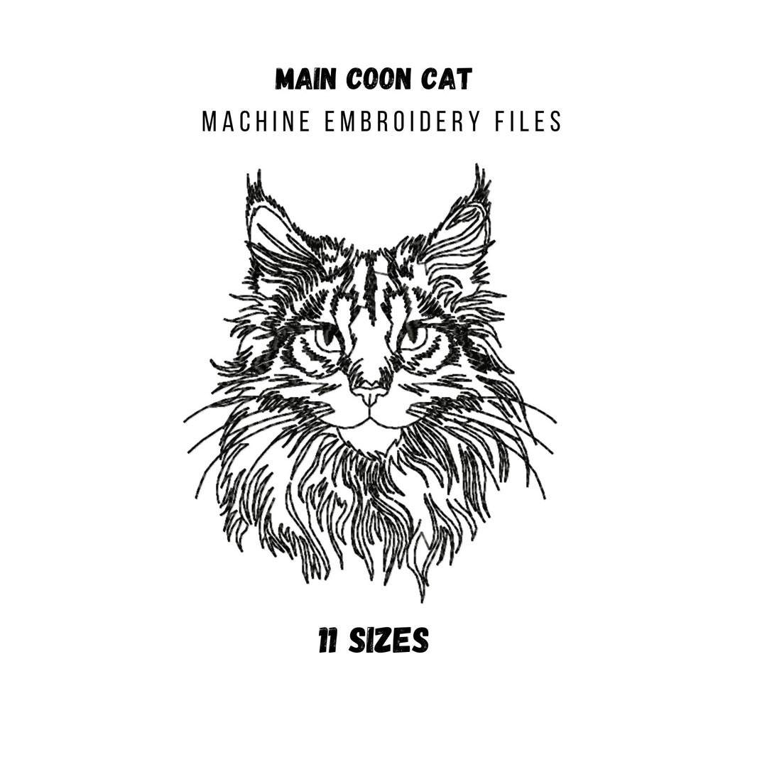 Main Coon Cat Face Machine Embroidery Design, Cat Head Sketch ...
