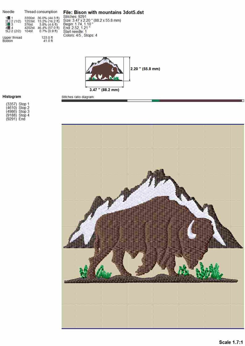 Buffalo With Mountain Machine Embroidery Designs, Wildlife Embroidery ...