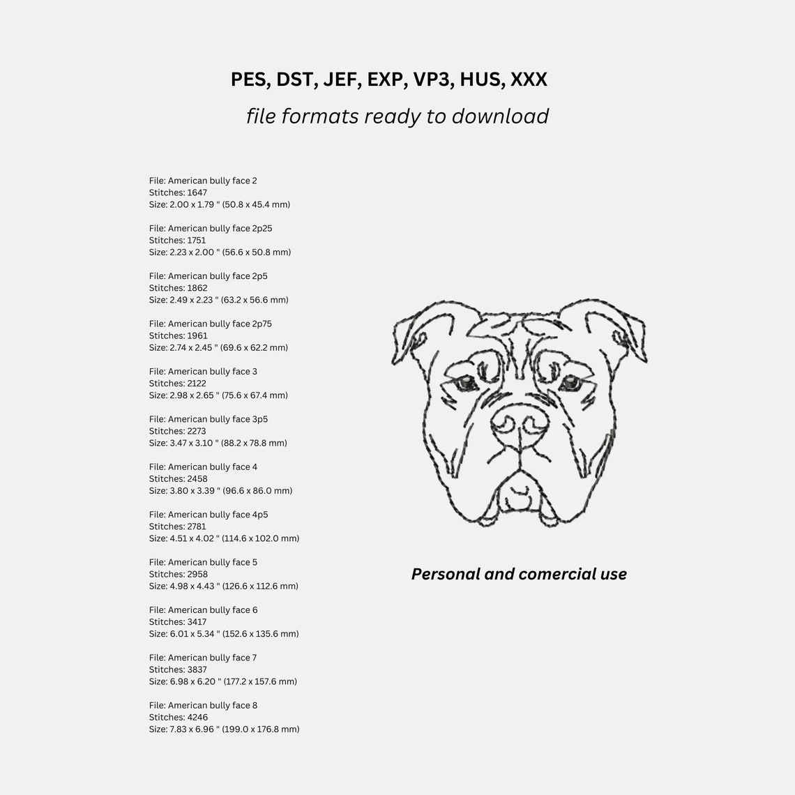 American Bully Dog Face Machine Embroidery Design Outline, 2 - 8 Inches ...