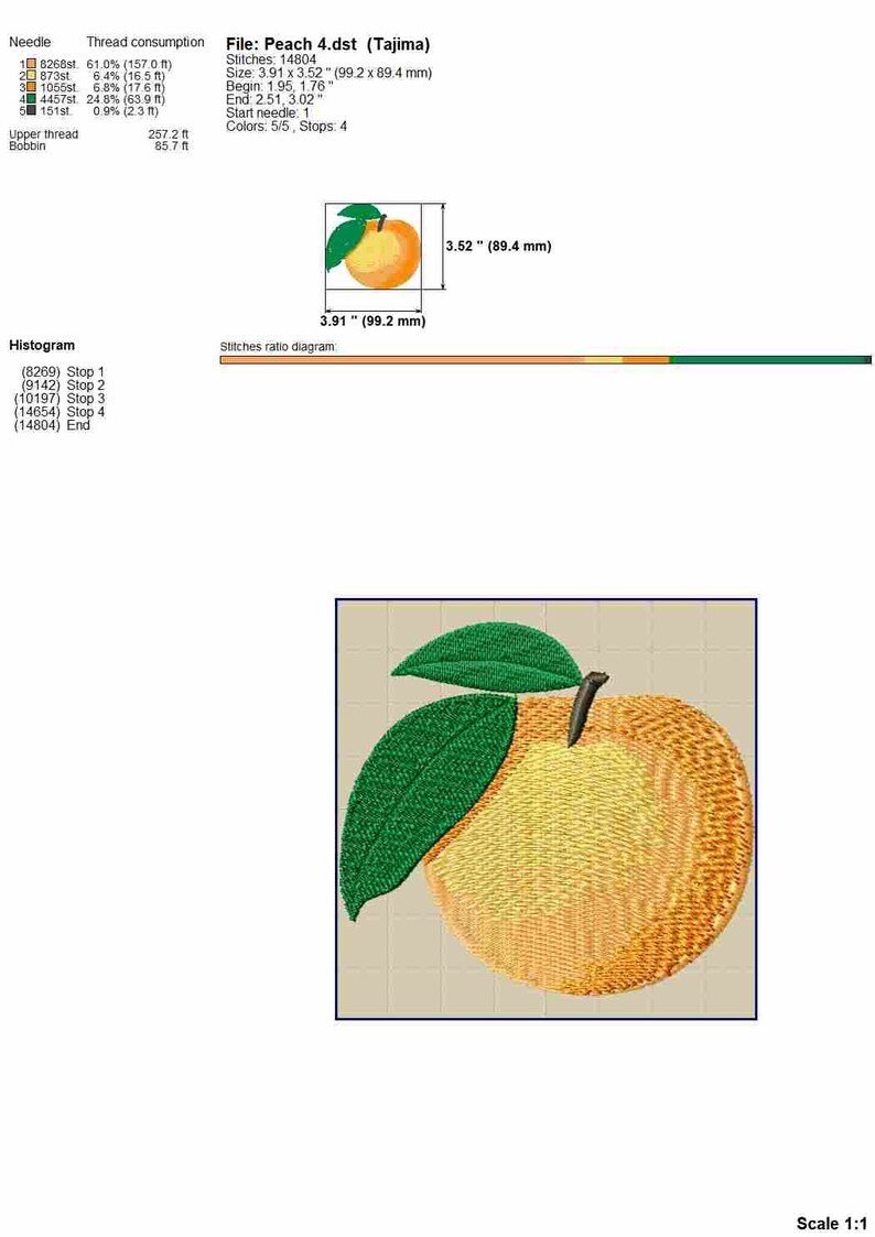 Simple Peach Machine Embroidery Design With 9 Sizes - Etsy