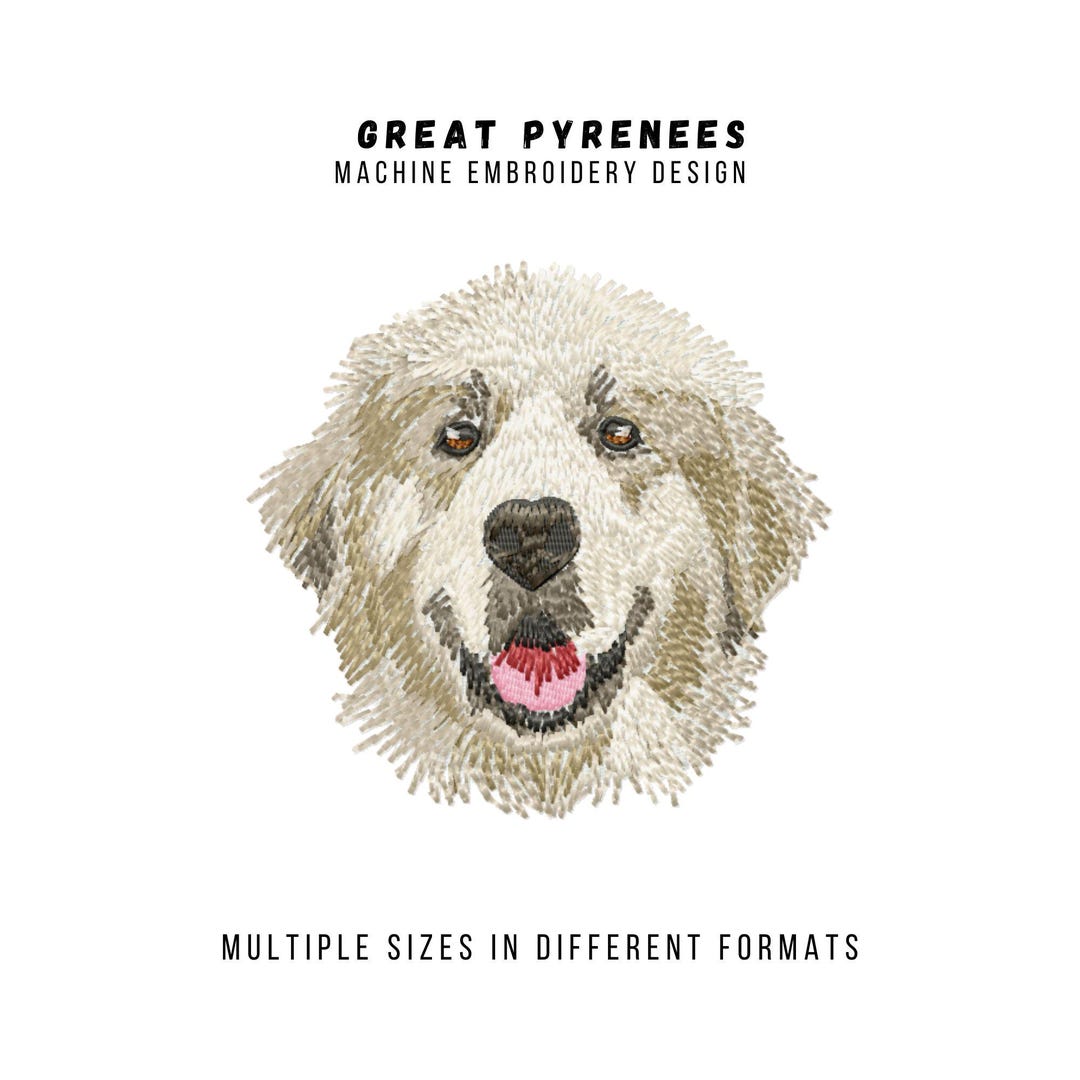 Great Pyrenees Dog Face Embroidery Design, Fill and Applique: Machine ...