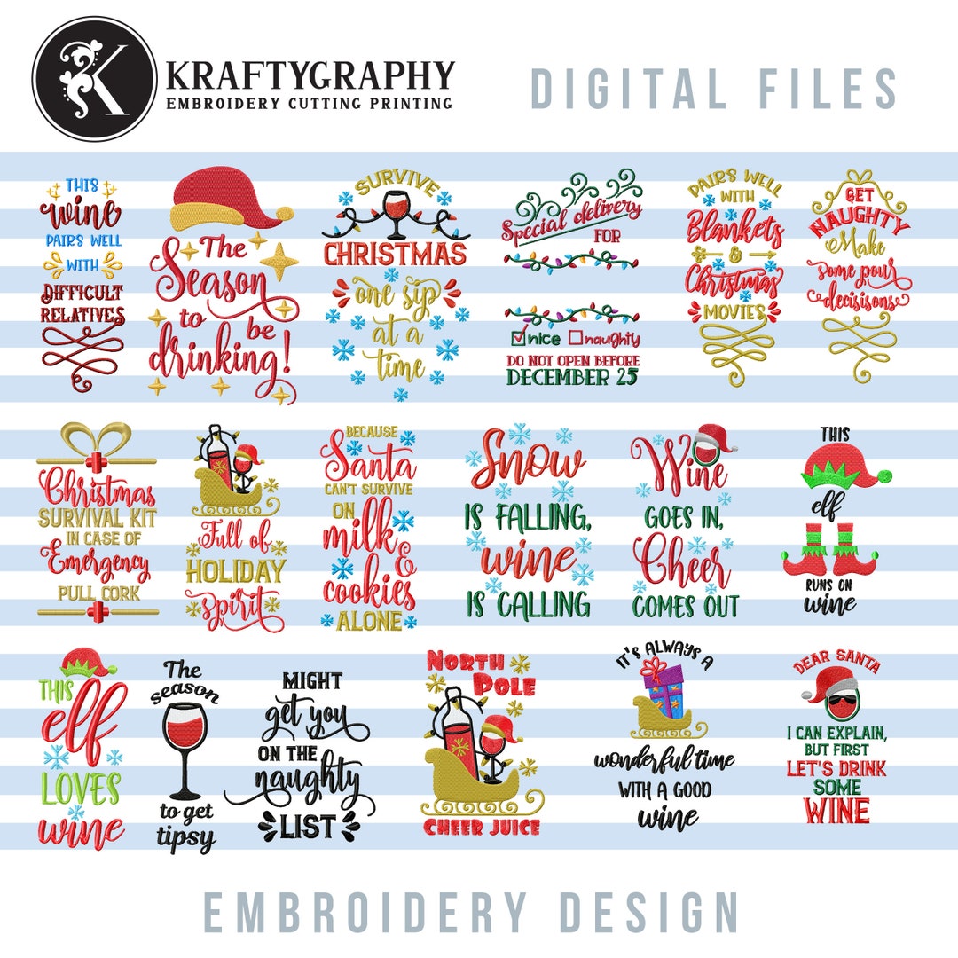 Funny Christmas Wine Sayings Embroidery Designs (machine Files) - Etsy