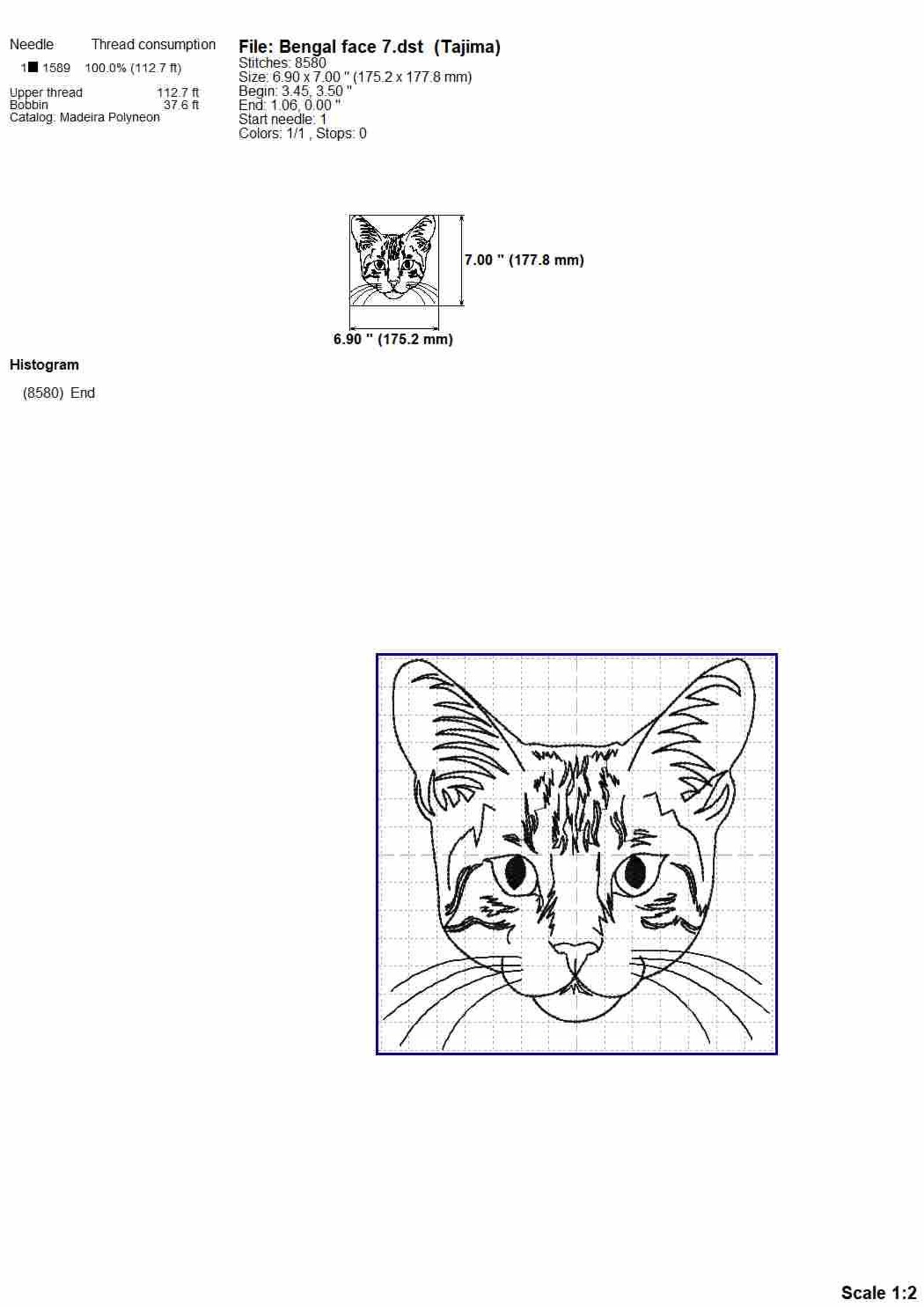 Bengal / Tabby Cat Face Machine Embroidery Designs, Multiple Sizes 3 ...