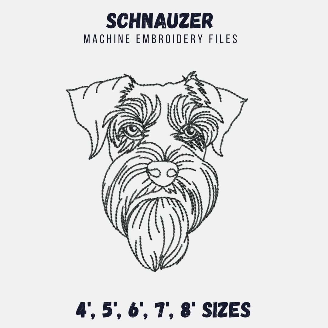 Schnauzer Dog Face Machine Embroidery Design: Backstitch Run, Multiple ...