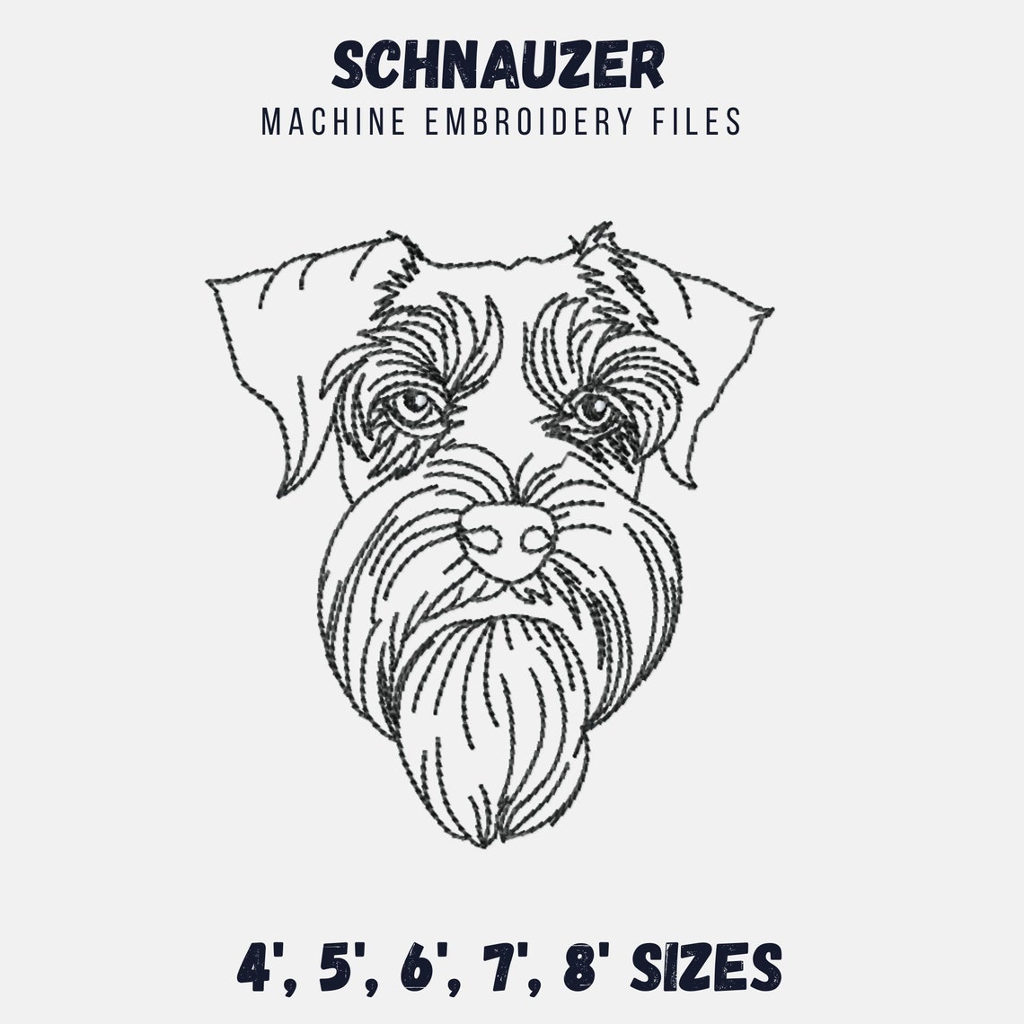 Schnauzer Dog Face Machine Embroidery Design: Backstitch Run, Multiple ...